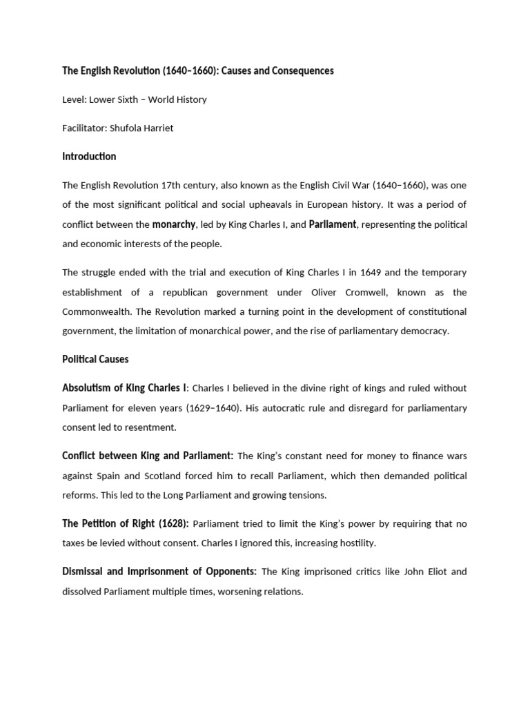 The English Rev Wps Office Pdf English Civil War Parliament