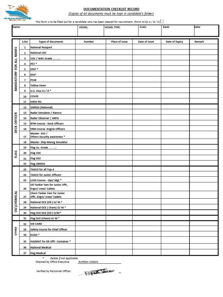 Marine Recruitment Documentation Checklist | PDF | Navigation | Transport