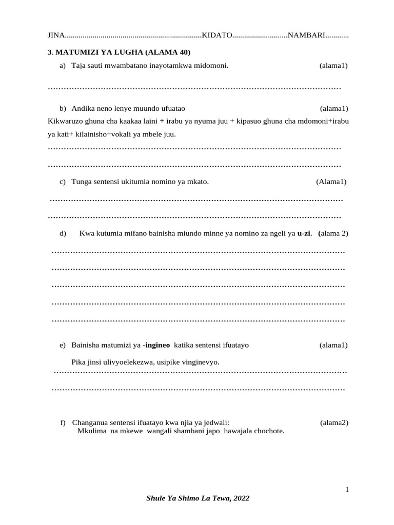 Matumizi Ya Lugha 2 | PDF