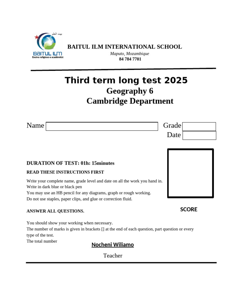 Grade 6 Longtest Third Term | PDF