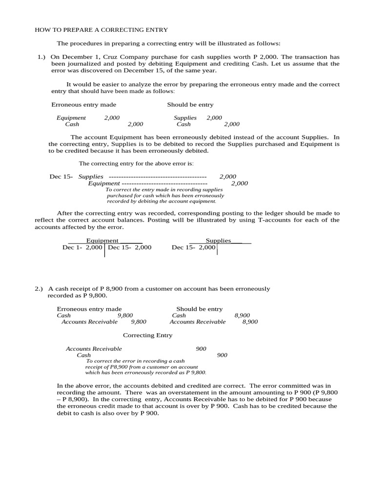 How To Prepare A Correcting Entry | PDF | Debits And Credits | Cash