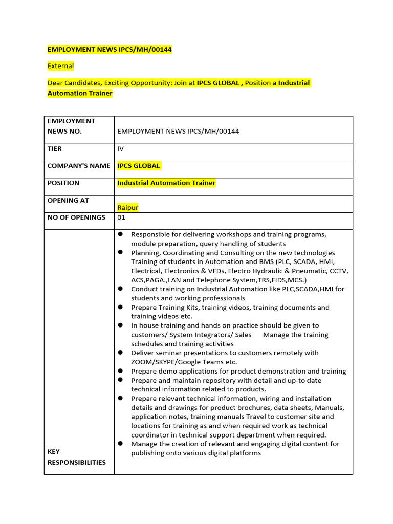 Ipcs Global Automation Trainer Raipur 00144 | PDF | Automation | Engineering