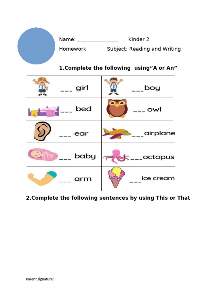 Kinder 2 Week 3 Homework | PDF