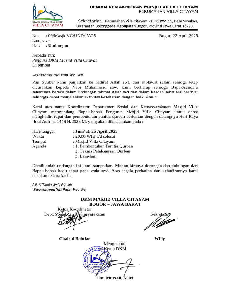 Undangan Pembentukan Panitia Idul Adha 2025 | PDF
