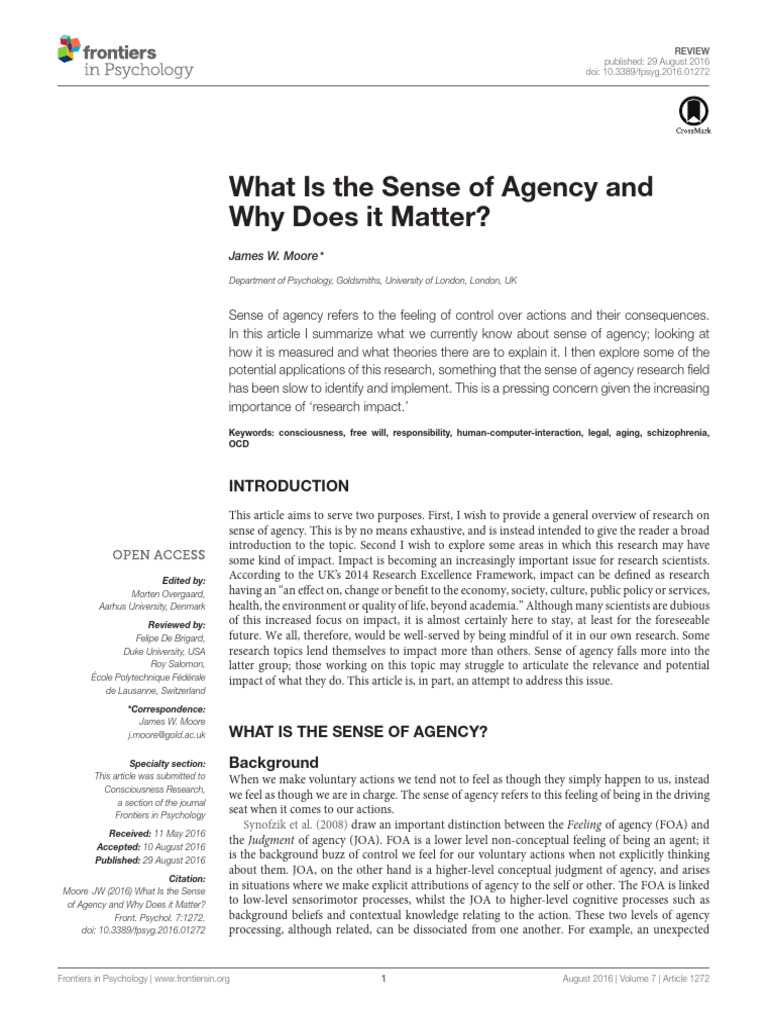 What Is The Sense of Agency and Why Does It Matter | PDF | Free Will ...