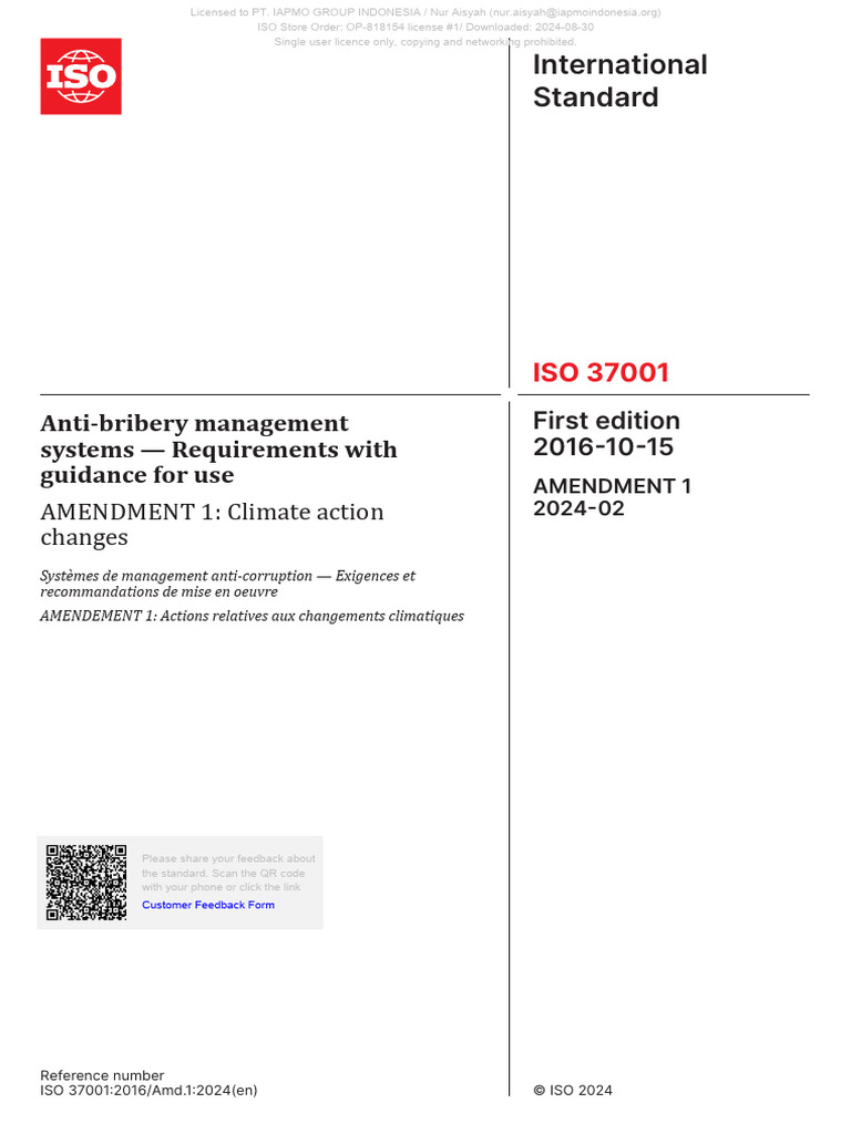 ISO 37001 Anti-Bribery Standards Update | PDF | International ...
