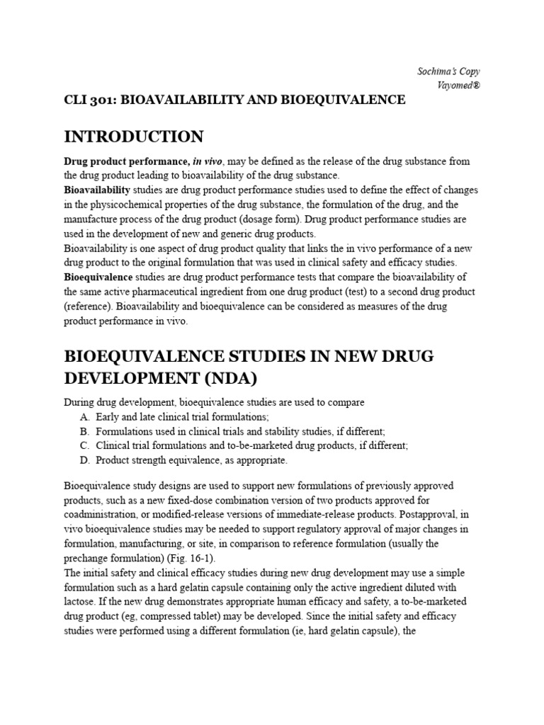 Cli 301 - Bioavailability and Bioequivalence | PDF | Bioavailability ...
