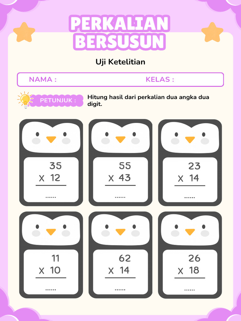 Lembar Kerja Anak Sekolah SD Kelas 3 Perkalian Bersusun Uji Ketelitian ...