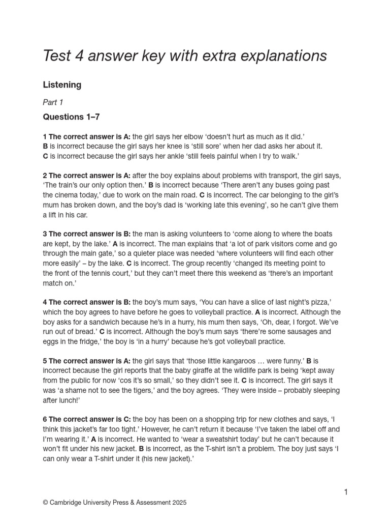 B1 Preliminary Listening Test 4 Answers | PDF