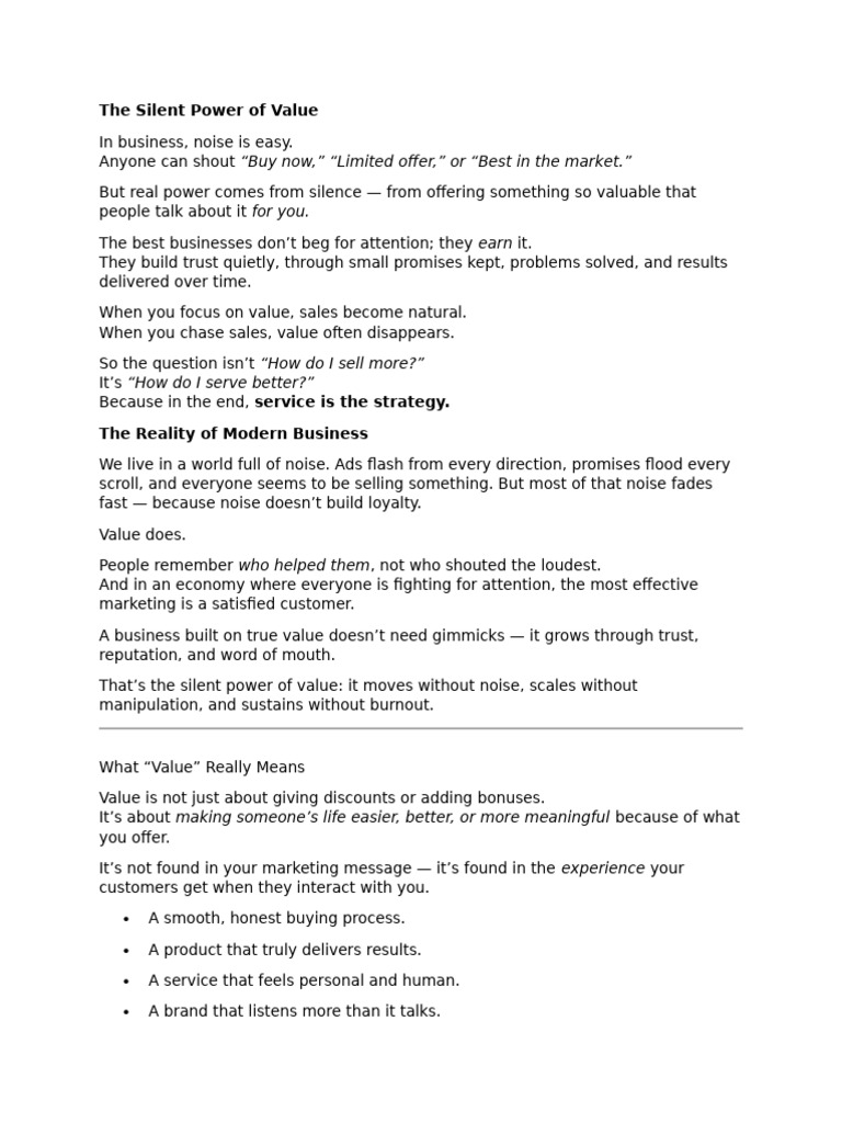 The Silent Power of Value | PDF