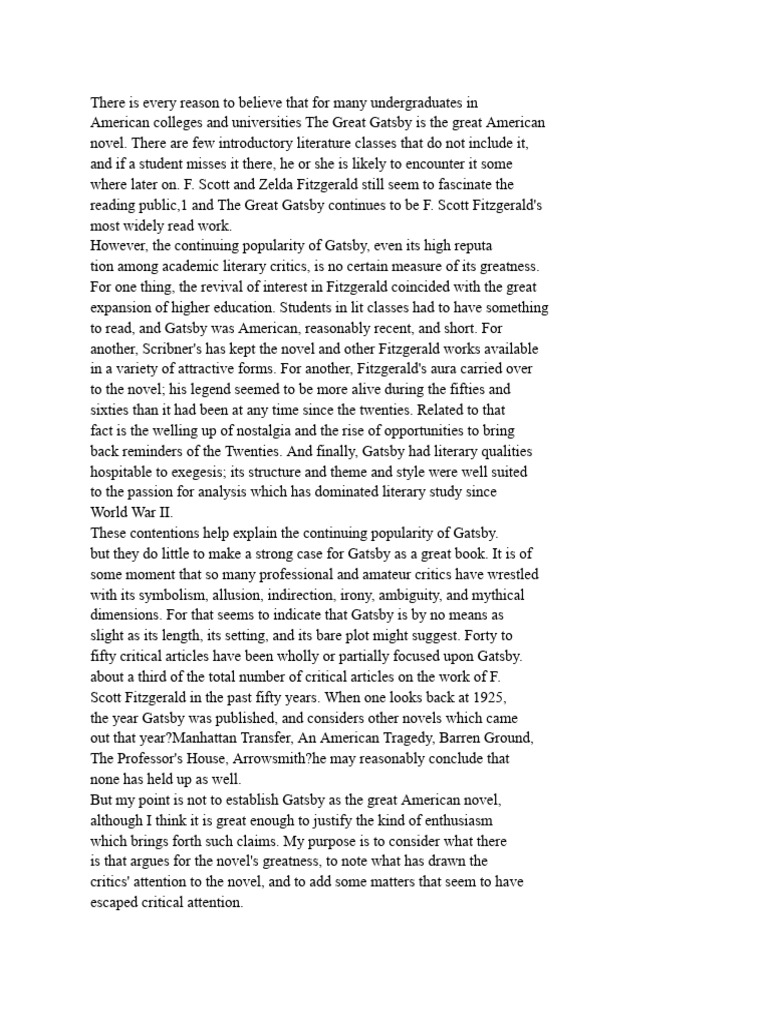 Analyzing the Greatness of Gatsby | PDF | The Great Gatsby | F. Scott ...
