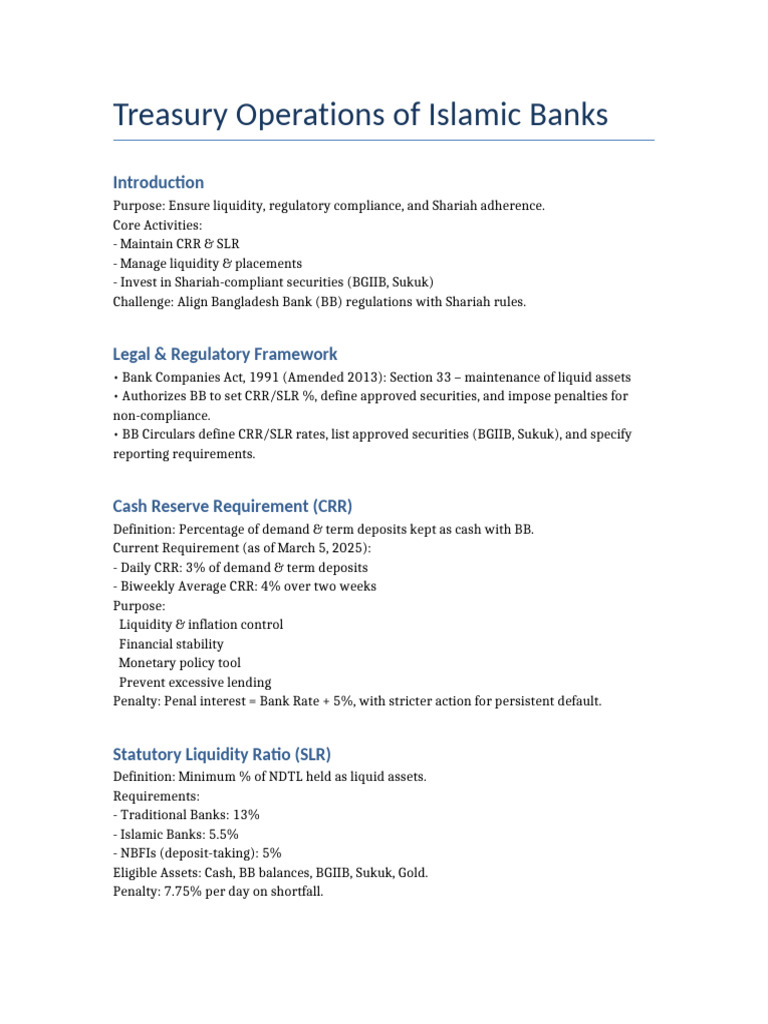Islamic Bank Treasury Operations Overview | PDF | Islamic Banking And ...