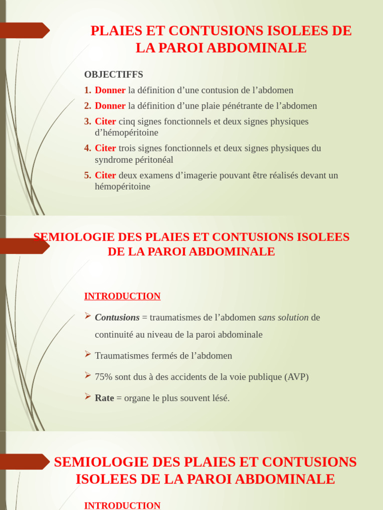 Plaies et contusions abdominales : définitions et signes | PDF ...