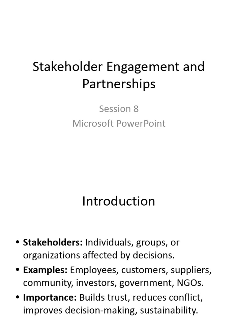 Session 8 Microsoft PowerPoint Stakeholder Engagement & Partnerships | PDF
