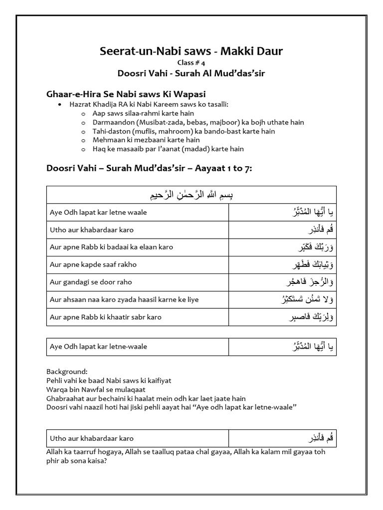 #04 Doosri Wahi - Surah Al Mudassir | PDF
