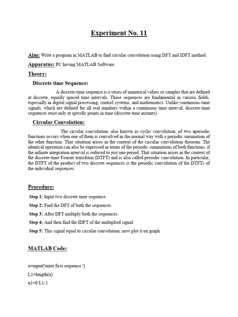 Experiment No 11 and 12 | PDF | Discrete Fourier Transform | Convolution