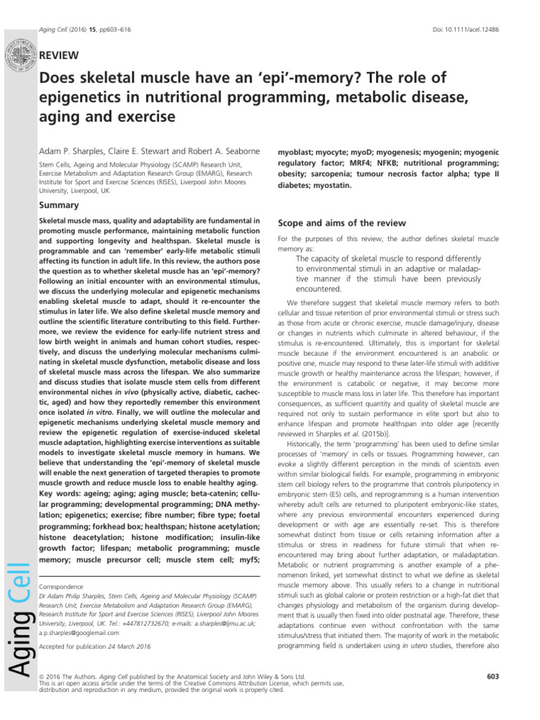 The Role of Epigenetics in Nutritional | PDF | Skeletal Muscle ...