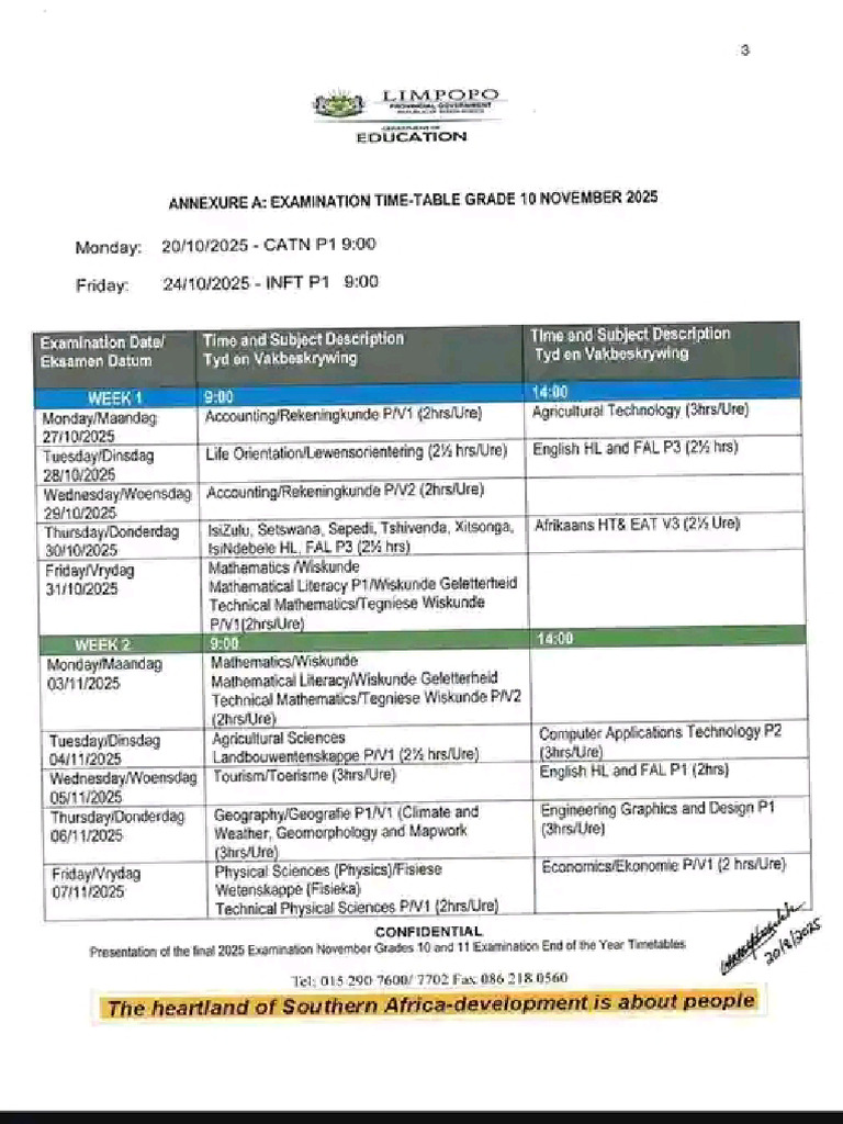 Examination Time Table | PDF