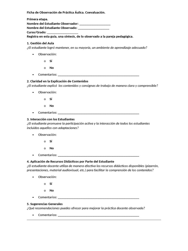 Ficha de Observacion de Practica Aulica | PDF