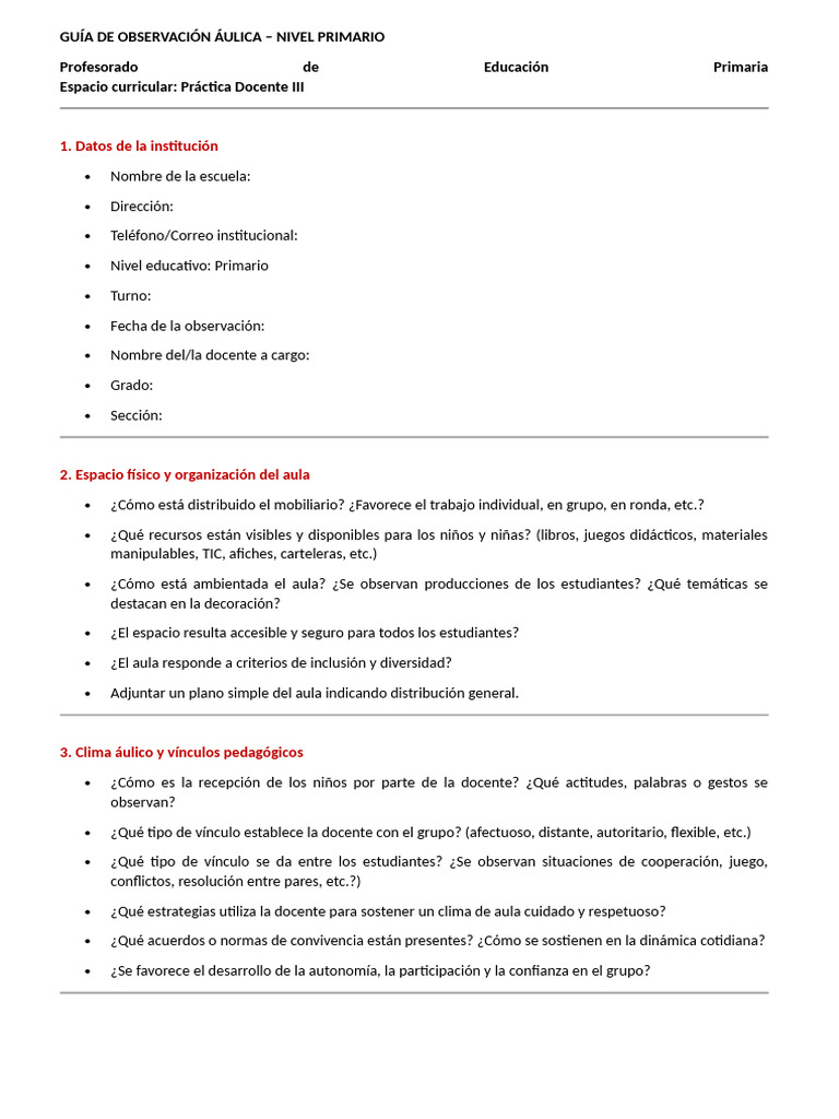 Guia de Observacion Aulica 2025 | PDF | Evaluación | Maestros
