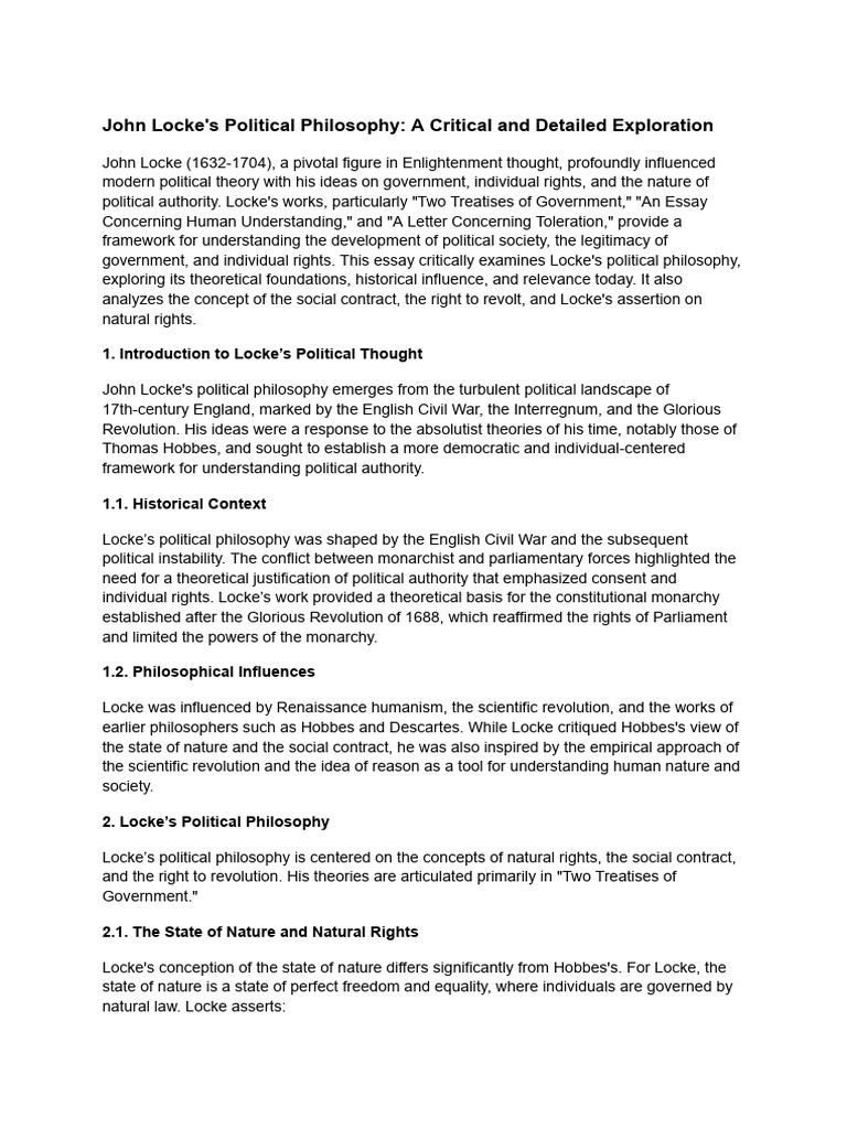 John Locke's Political Philosophy - A Critical and Detailed Exploration ...