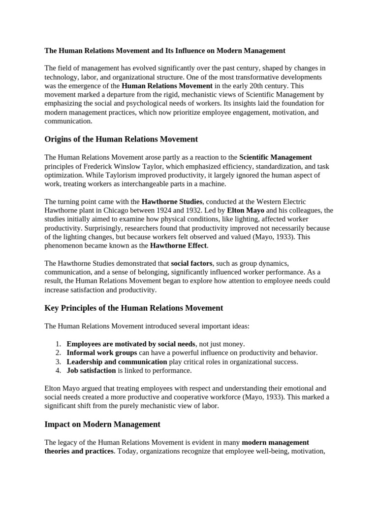 Human Relations Movement in Management | PDF | Human Resources | Human ...