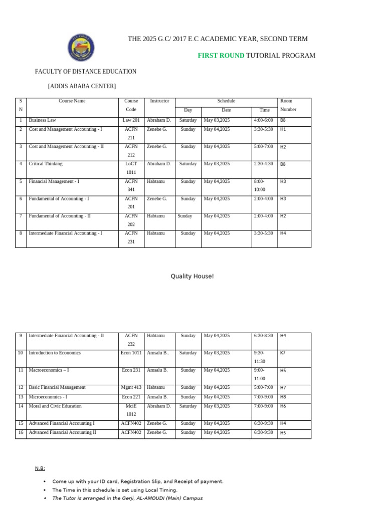 2017 Acedemic Year Second Term First Round Tutorial Program | PDF | Economics | Business