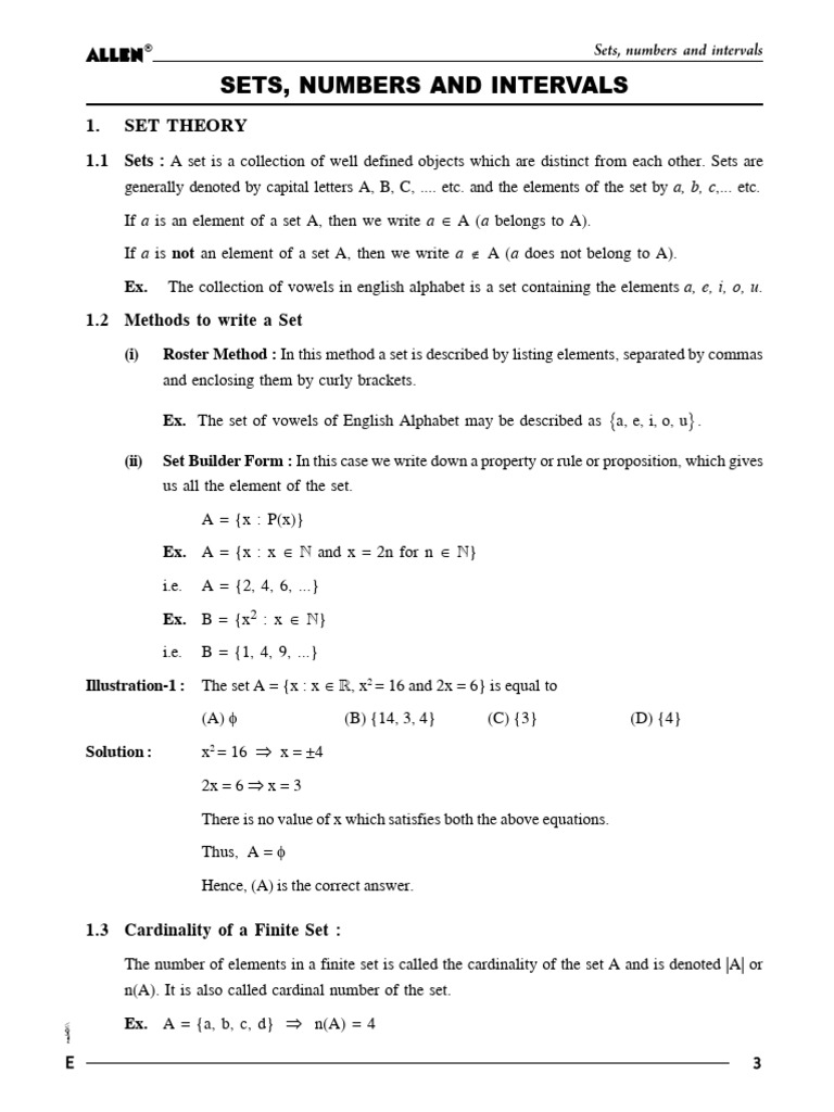 Sets, Numbers and Intervals: 1. Set Theory | PDF | Mathematics ...