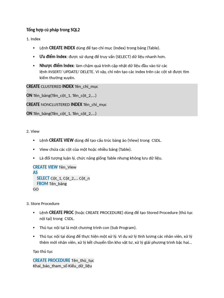 Tong Hop Cu Phap Trong SQL2 | PDF