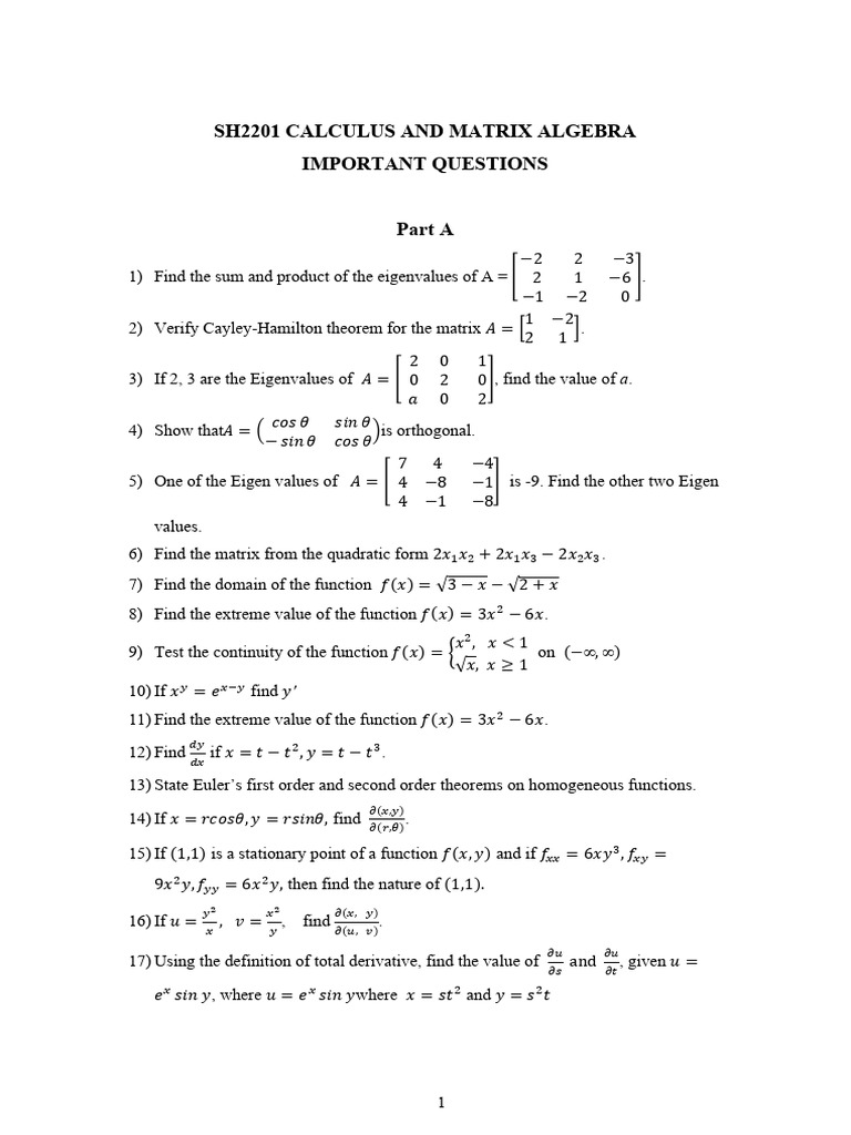 SH2201 Important Questions | PDF | Eigenvalues And Eigenvectors | Numerical Analysis