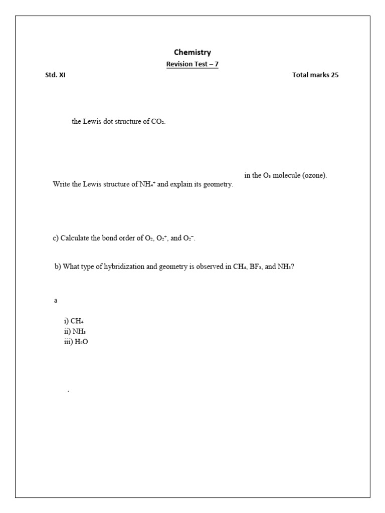 Chemistry Revision Test for Std. XI | PDF