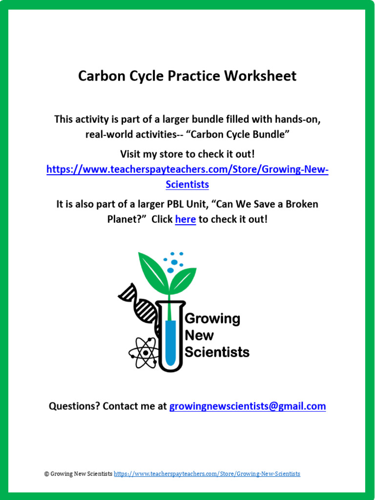 Carbon Cycle Practice Worksheet | PDF | Carbon Cycle | Greenhouse Gas