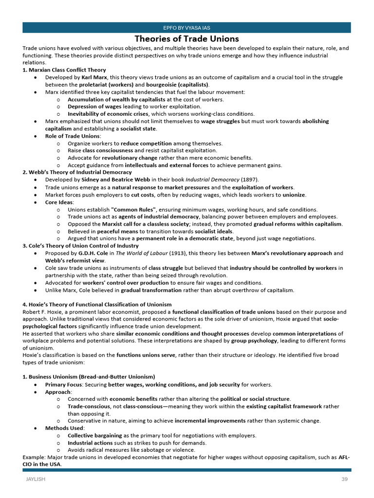 Theories of Trade Unions Explained | PDF | Trade Union | Capitalism