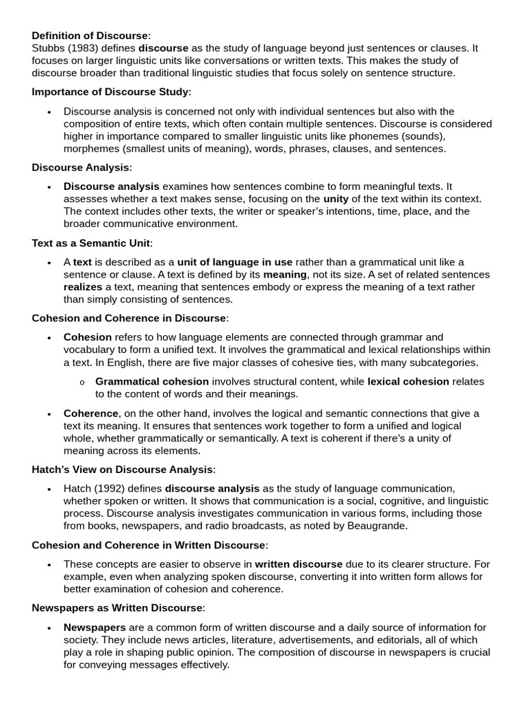 Definition of Discourse | PDF | Semantics | Linguistics