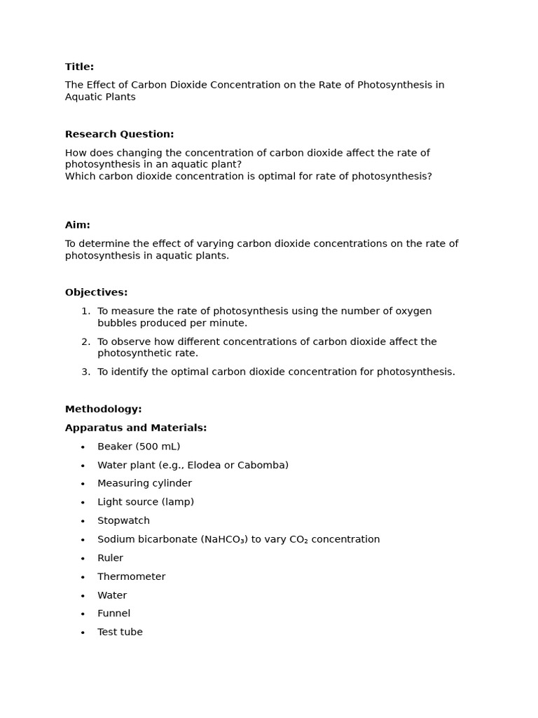 CO₂ Levels and Photosynthesis in Aquatic Plants | PDF | Photosynthesis ...