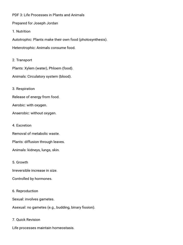 Grade 10 Life Sciences (Life Processes-Plants&Animals) Notes | PDF