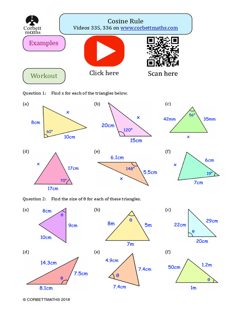 Cosine Rule PDF 1 | PDF | Circle | Triangle Geometry