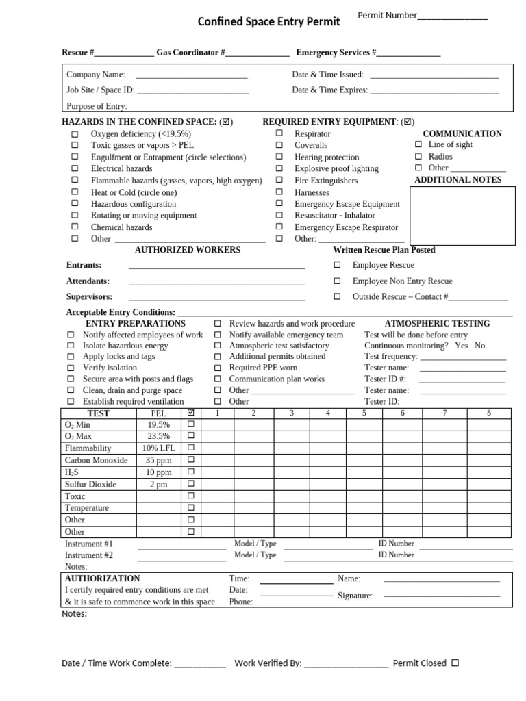 Confined Space Permit | PDF | Safety | Occupational Safety And Health