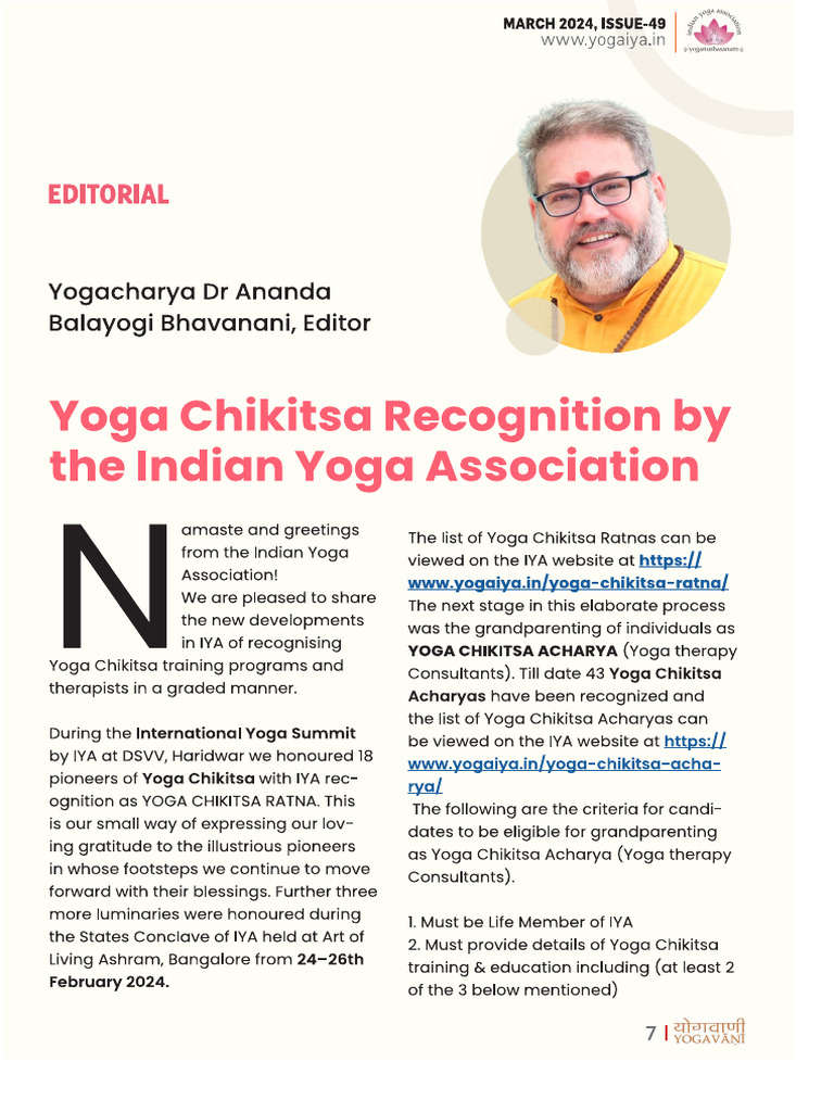 Yoga Chikitsa Recognition by The IYA | PDF