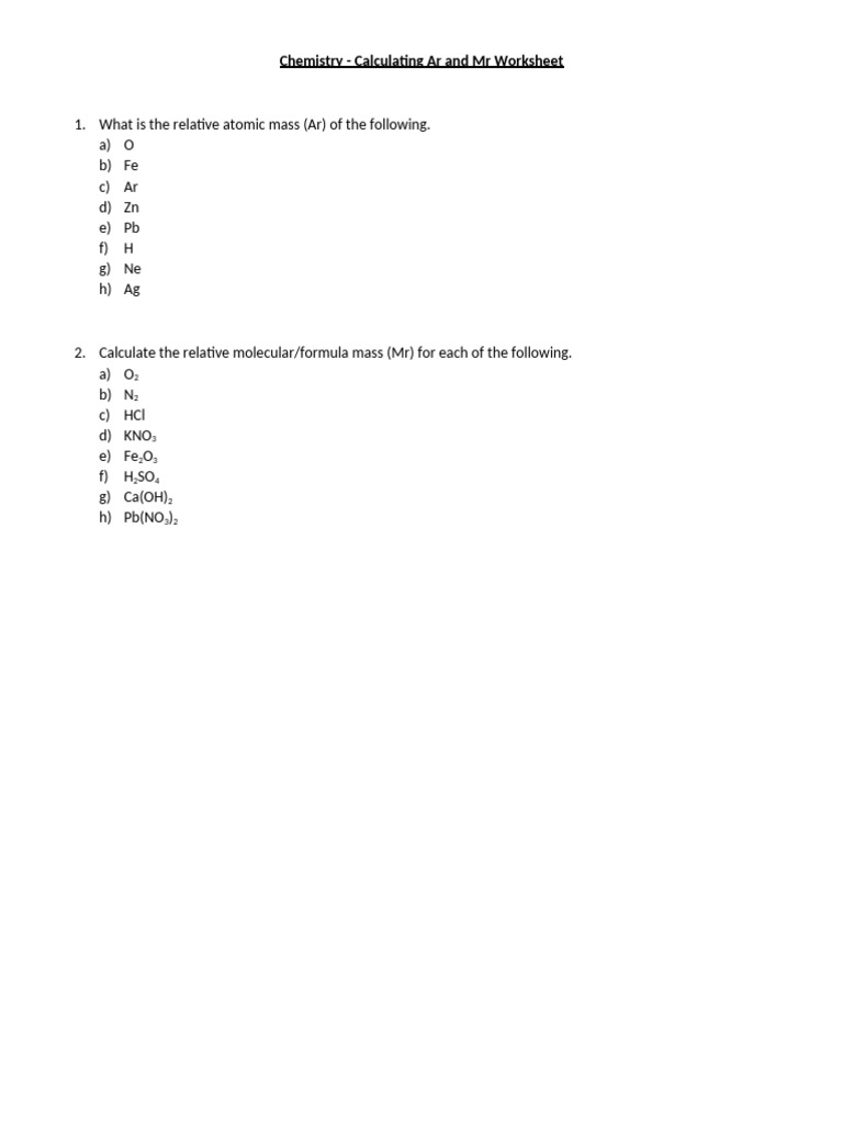 Ar and MR Worksheet | PDF