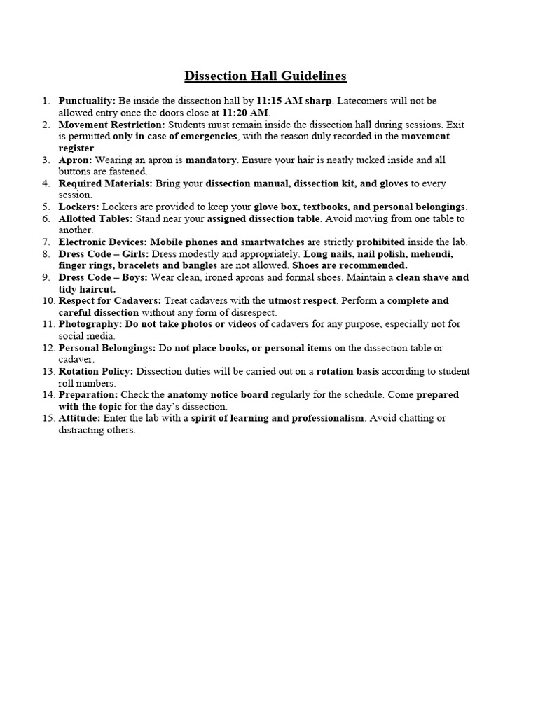 Dissection Hall Dress Code Guidelines | PDF