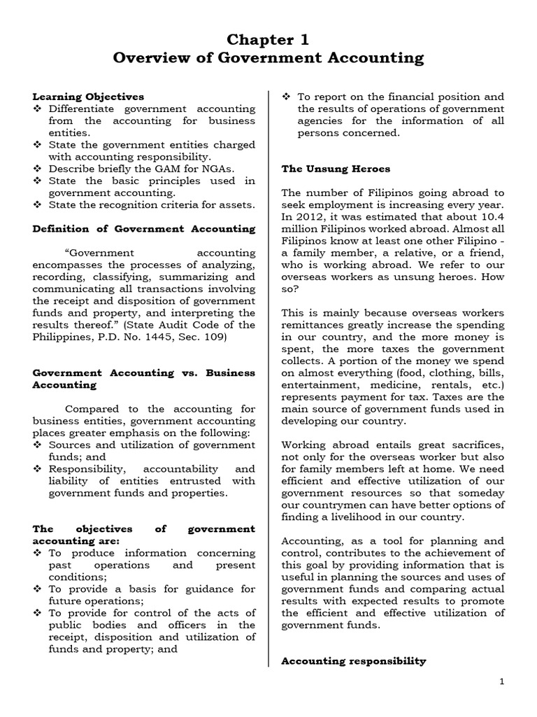 Chapter 1 Overview of Government Accounting | PDF | Lease | Equity ...