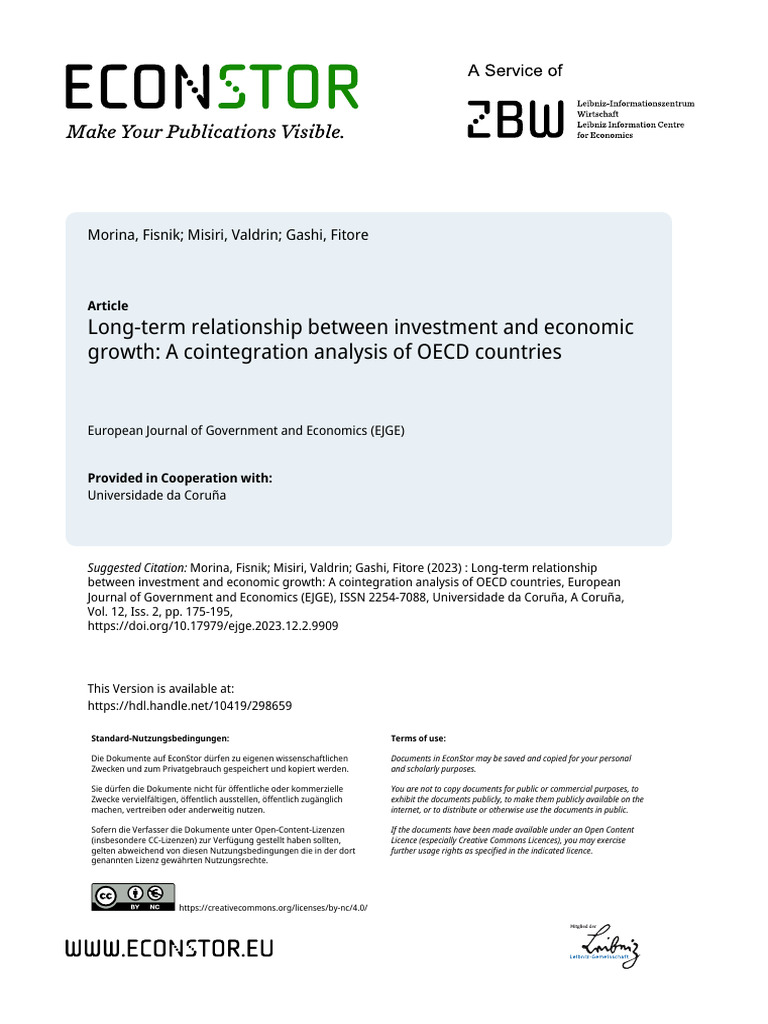 Long-Term Relationship Between Investment and Economic Growth | PDF ...