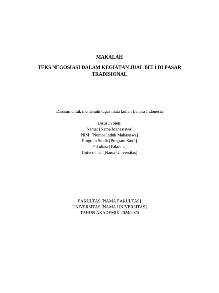 Makalah Kuliah Teks Negosiasi Pasar Tradisional | PDF