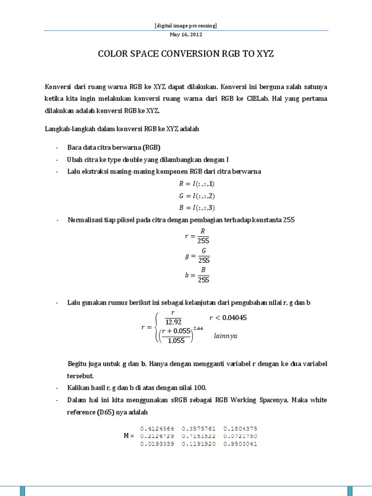 Color Space Conversion RGB To XYZ | PDF