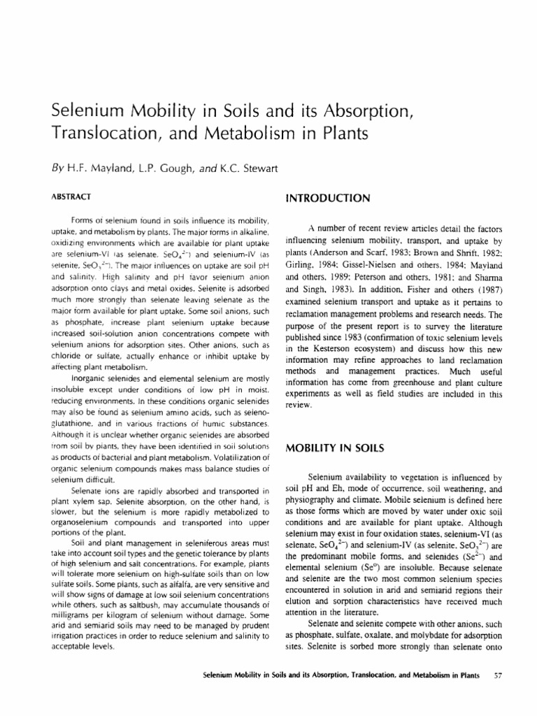 Se and Metabolism in Plants | PDF | Selenium | Soil