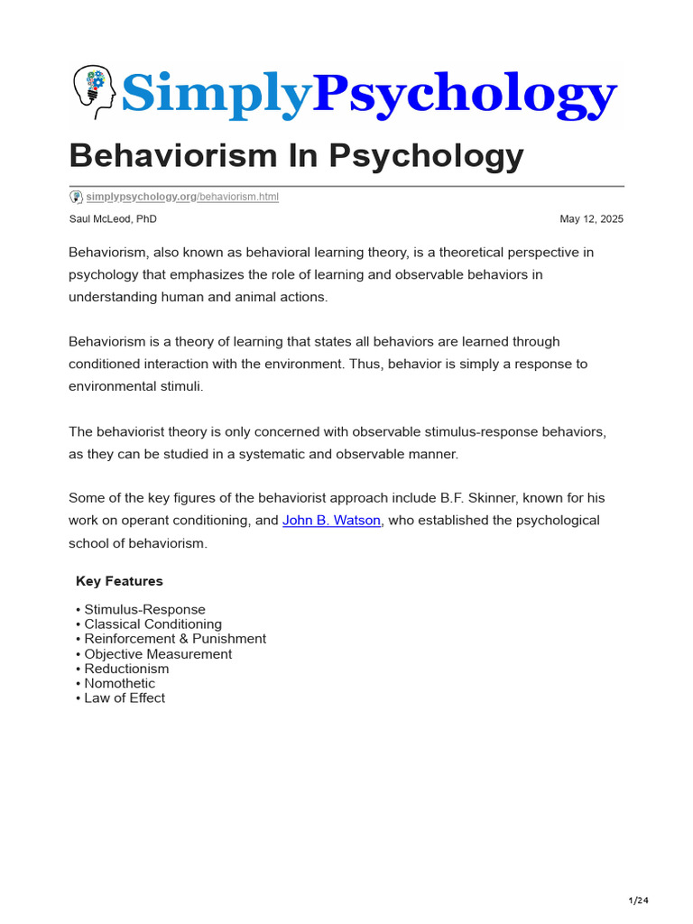 Behaviorism in Psychology | PDF | Behaviorism | Classical Conditioning