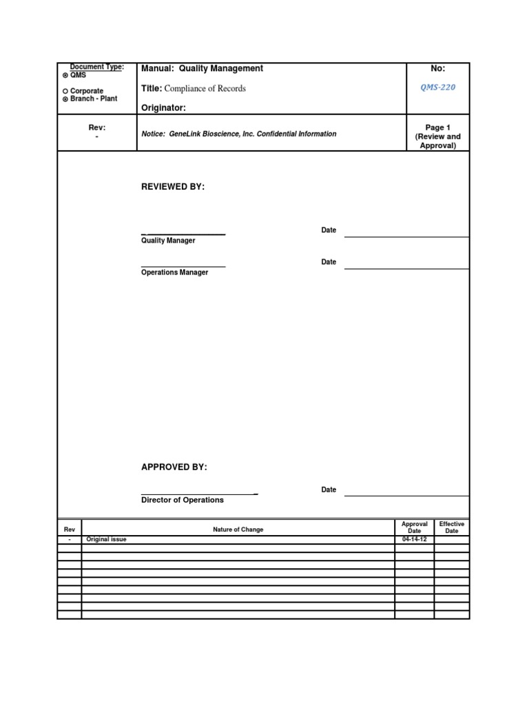 QMS - 001 Compliance of Records | PDF | Regulatory Compliance | Records ...