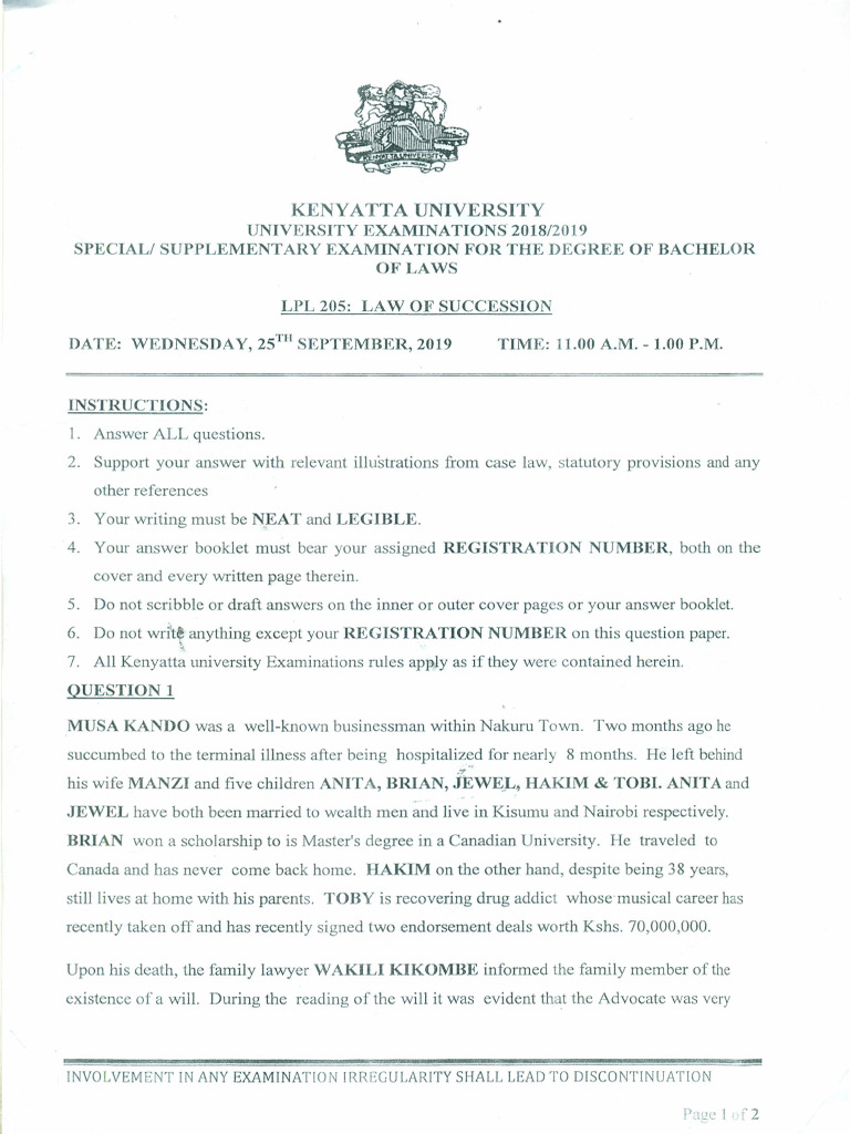 LPL 205 Law of Succession | PDF | Justice | Crime & Violence