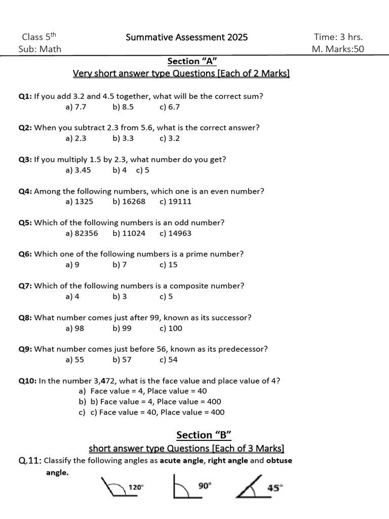 5th Summative Assessment 2025 Final | PDF | Elementary Mathematics ...